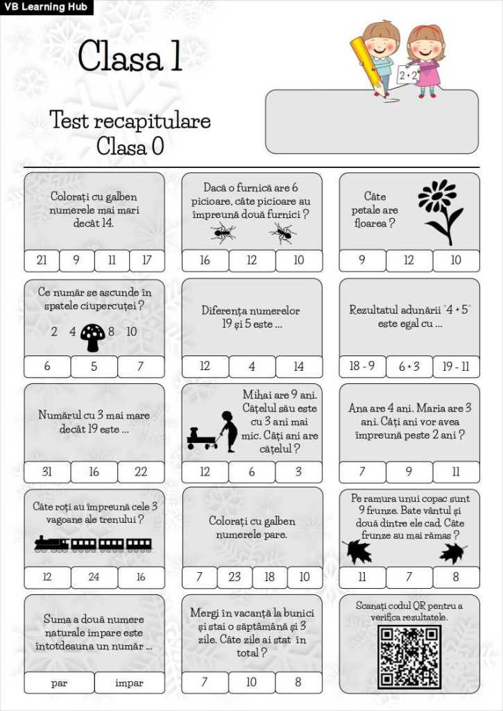 Clasa I. Test Recapitulare Clasa Pregătitoare. – VB Learning Hub