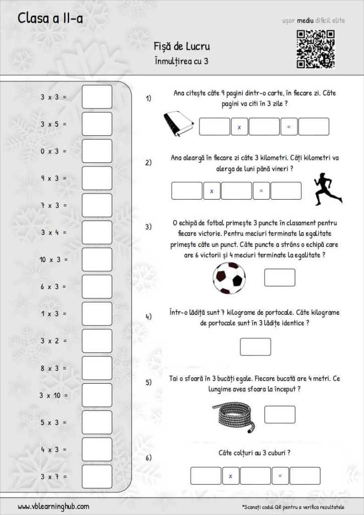 Clasa 2. Înmulțirea cu 3. Fișă de lucru. – VB Learning Hub
