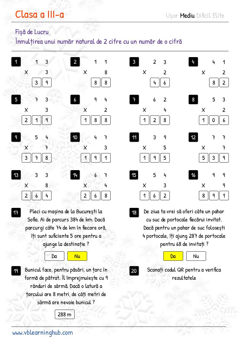 Clasa 3. Fișă de Lucru Matematică. Înmulțirea unui număr natural de 2 ...