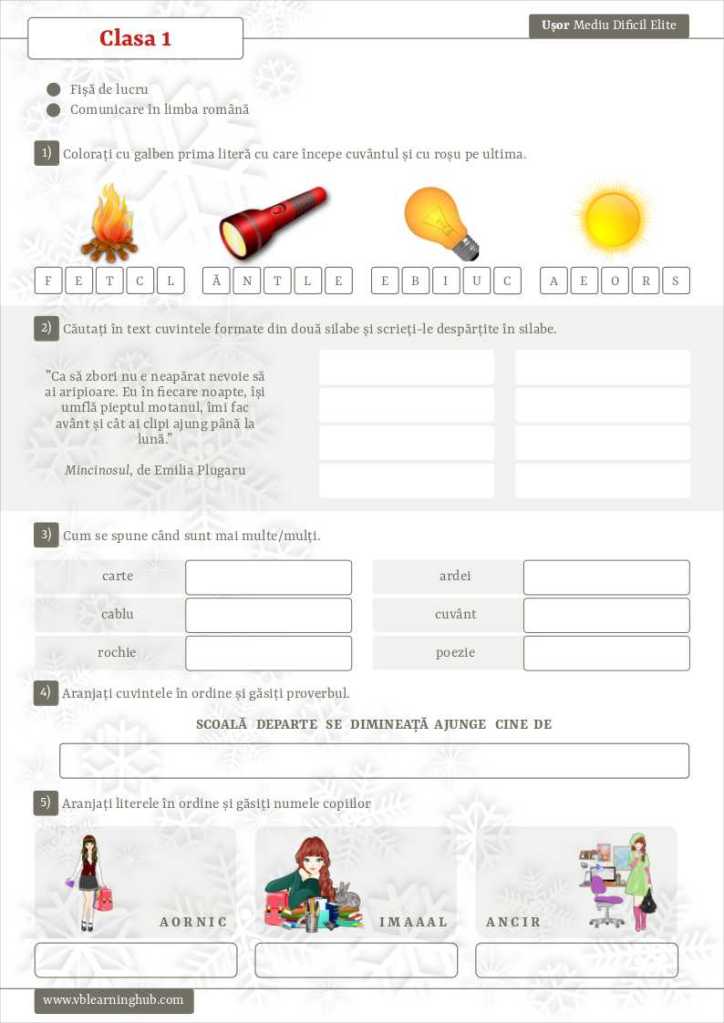 Clasa 1. Fișă de lucru CLR. – VB Learning Hub