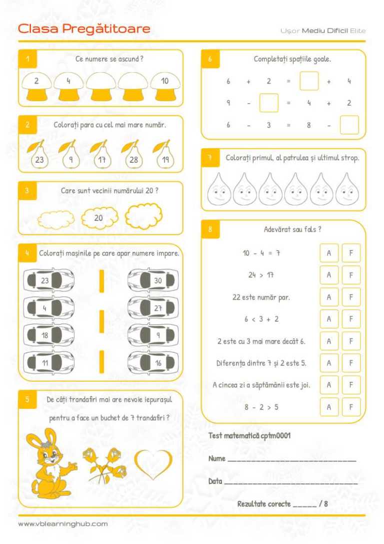 Clasa Pregătitoare. Test recapitulare matematică. RO / EN. – VB ...
