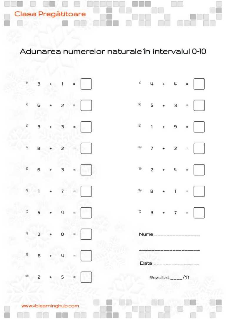 Clasa Pregătitoare – Fișe de lucru – Adunări în intervalul 0-10 – VB ...