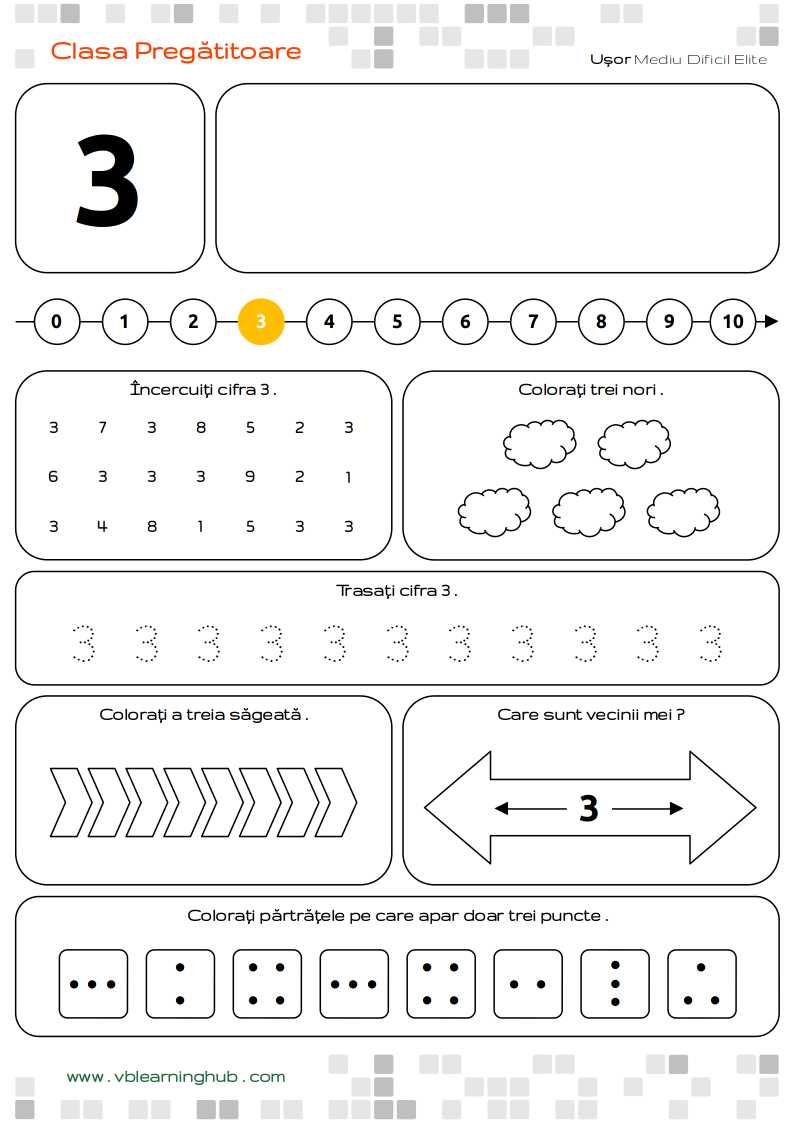 Clasa Pregătitoare. Cifra și numărul 3. – VB Learning Hub
