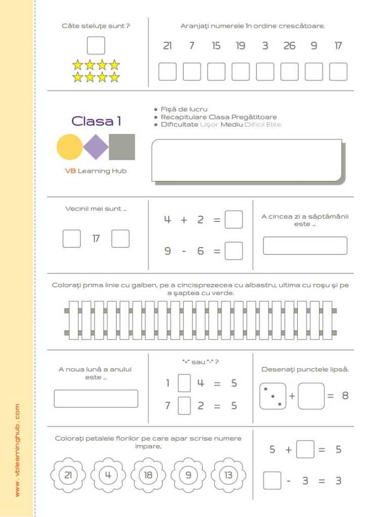 Clasa 1. Fișă recapitulare Clasa Pregătitoare. – VB Learning Hub
