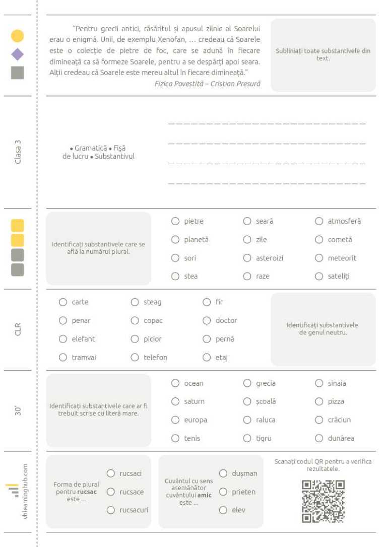 Clasa 3. CLR. Substantivul. Fișă de lucru. – VB Learning Hub
