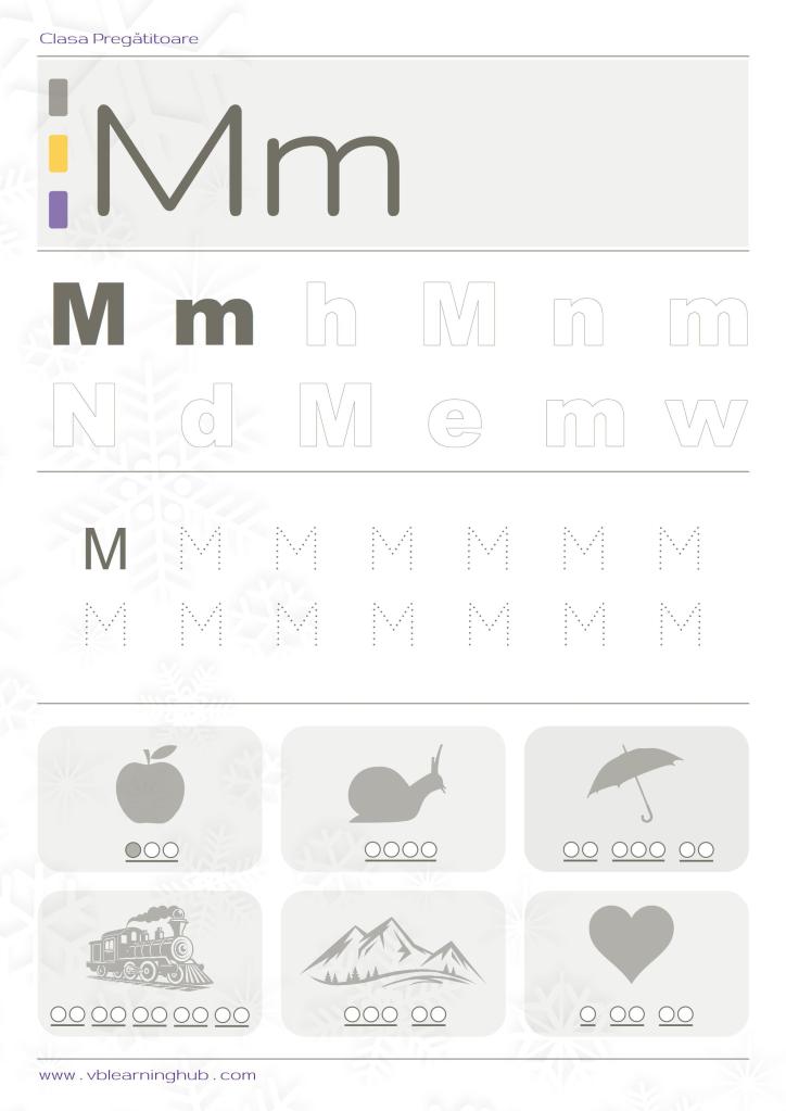 Clasa Pregătitoare. Litera M de tipar. Fișă de lucru – VB Learning Hub